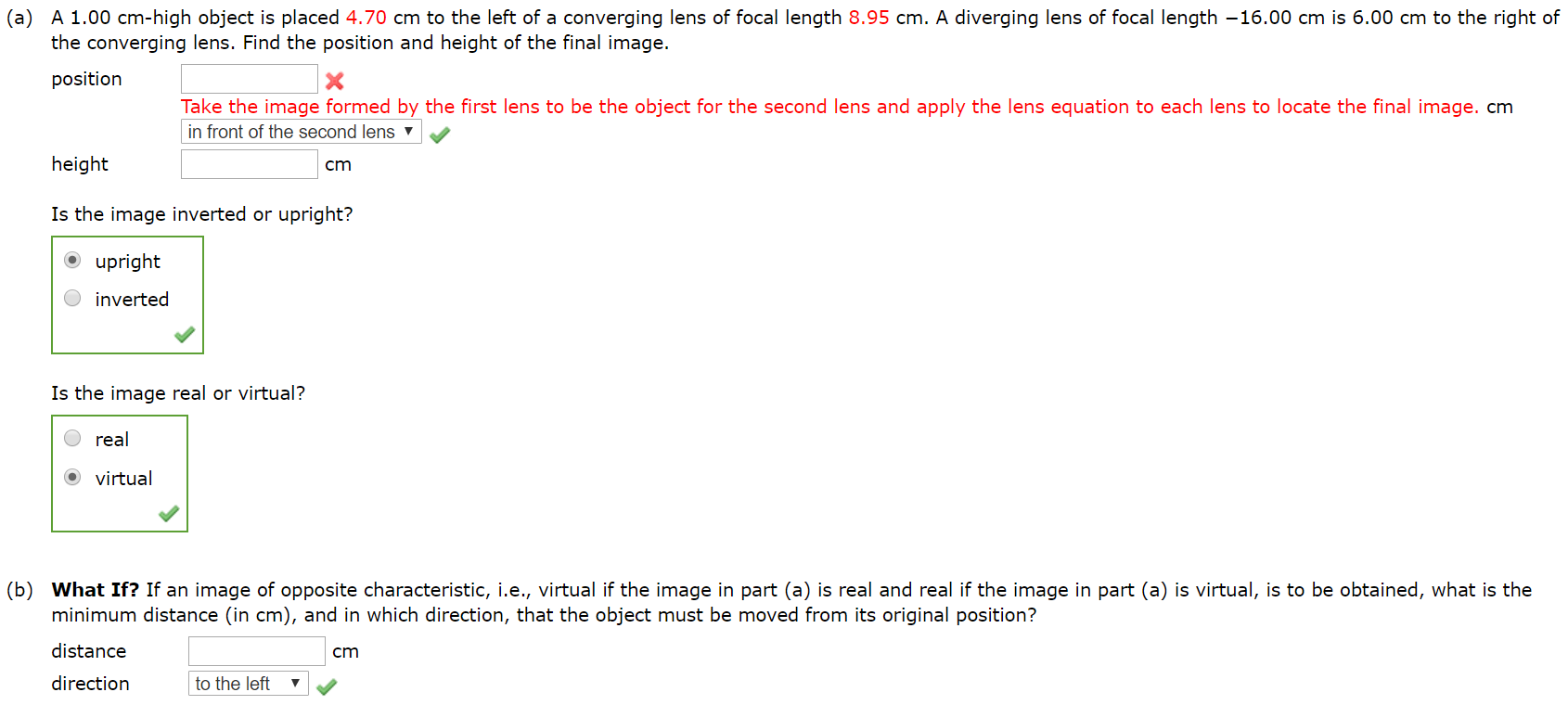 Solved (a) A 1.00 cm-high object is placed 4.70 cm to the | Chegg.com