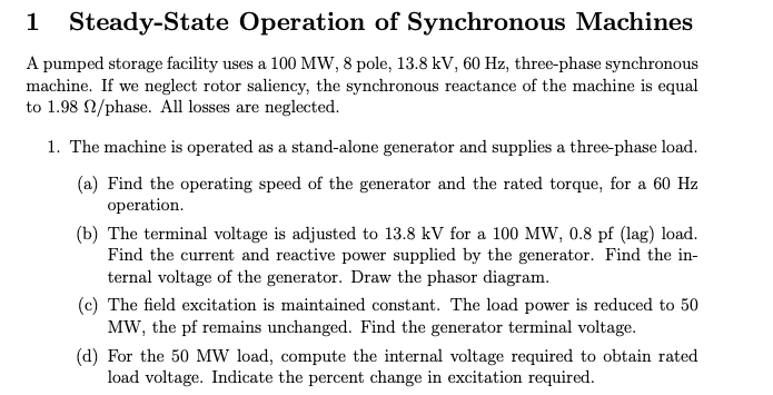 Solved 1 Steady-State Operation of Synchronous Machines A | Chegg.com
