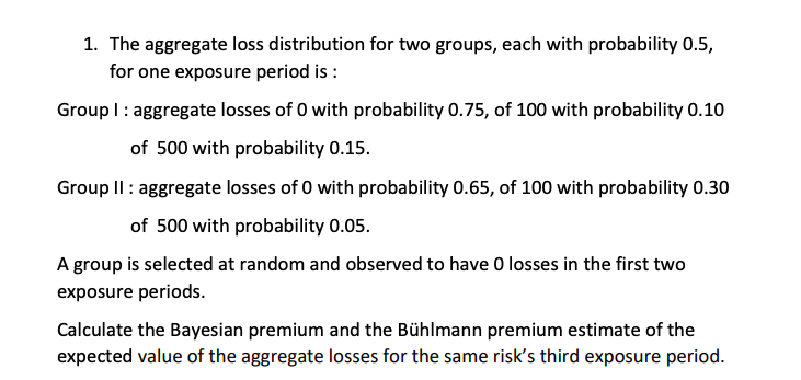 1. The aggregate loss distribution for two groups, | Chegg.com