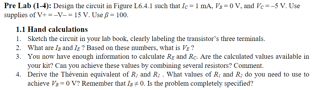 Solved Pre Lab (1-4): Design the circuit in Figure L6.4.1 | Chegg.com