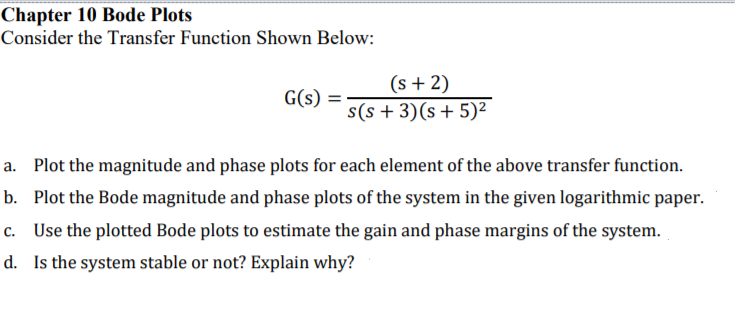 Solved Chapter 10 Bode Plots Consider the Transfer Function | Chegg.com
