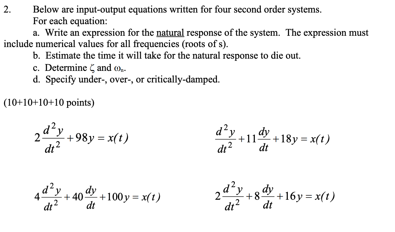 Solved 2. Below are input-output equations written for four | Chegg.com