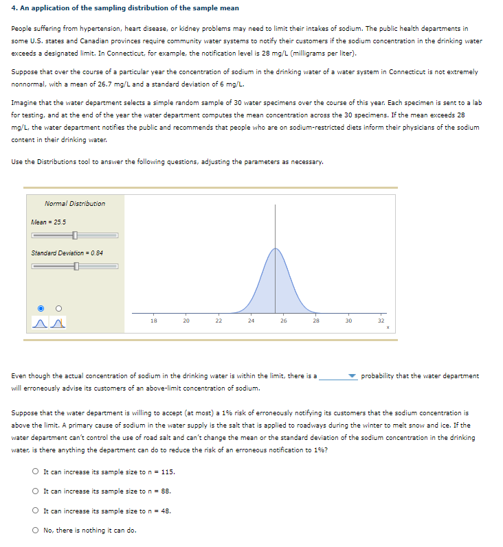 Solved 4. An application of the sampling distribution of the | Chegg.com