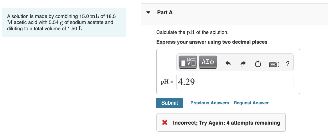 Solved A solution is made by combining 15.0 mL of 18.5 M | Chegg.com