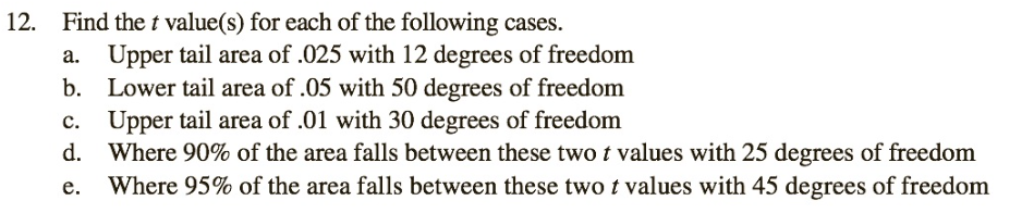Solved Find the t value(s) for each of the following cases | Chegg.com