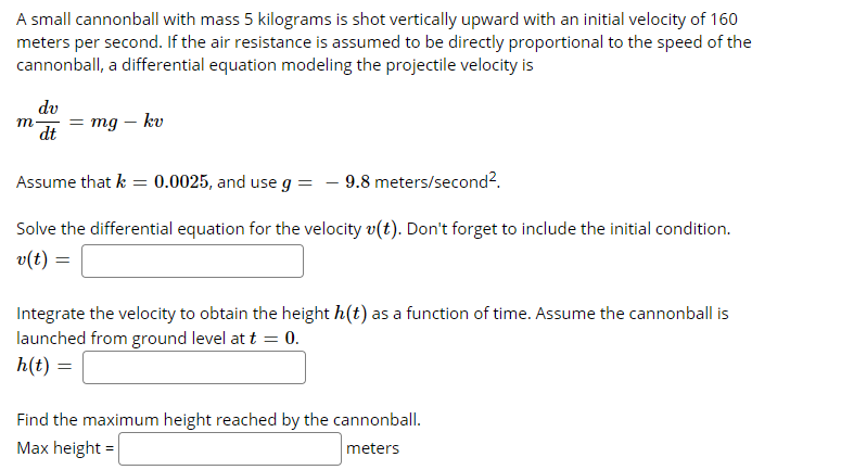 Solved A small cannonball with mass 5 kilograms is shot | Chegg.com