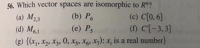 Solved 56. Which vector spaces are isomorphic to Ró? (a) | Chegg.com