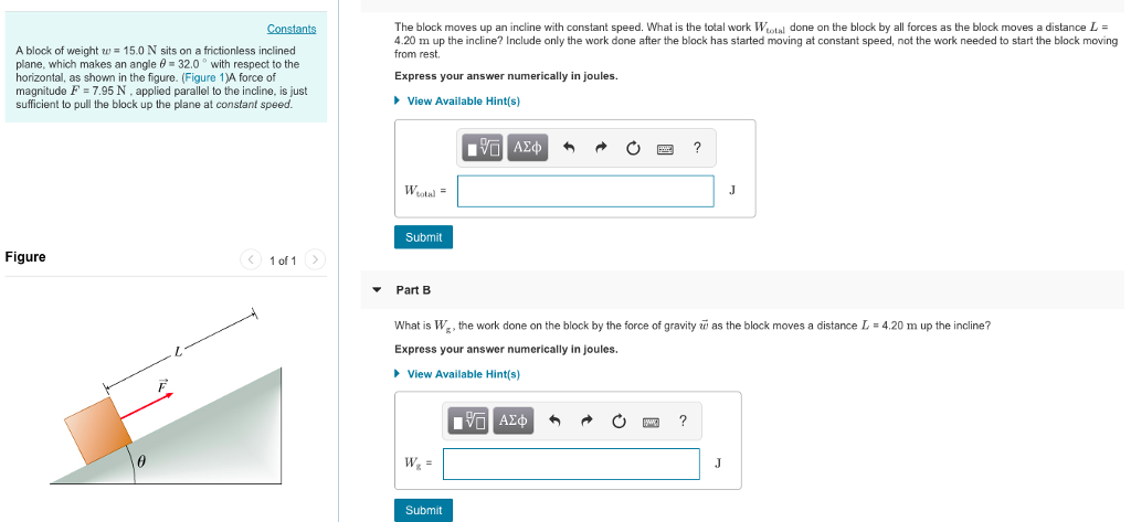 Solved The block moves up an incline with constant speed. | Chegg.com