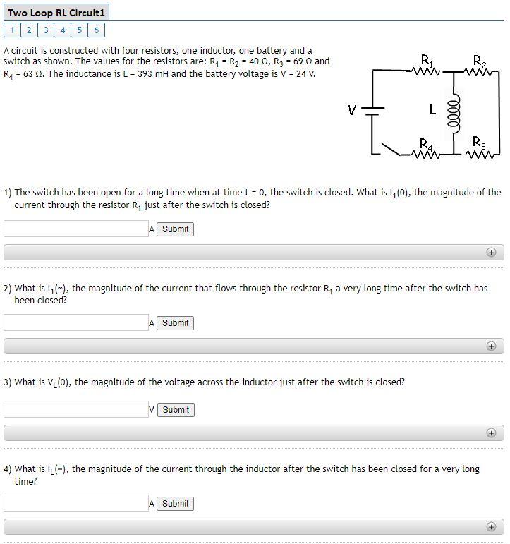 Solved Two Loop RL Circuit1 1 2 3 4 5 6 A circuit is | Chegg.com