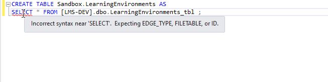 Solved CREATE TABLE Sandbox. LearningEnvironments AS SELECT | Chegg.com