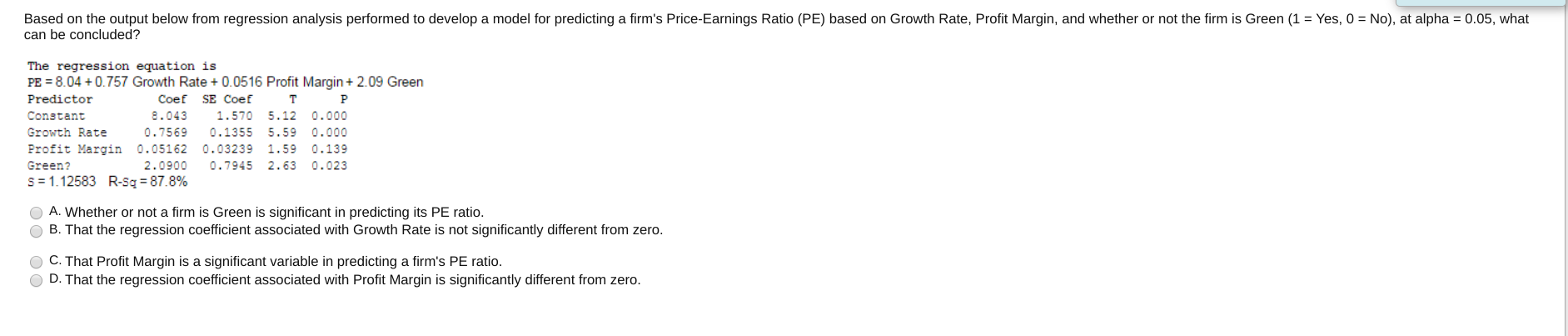 Solved Based on the output below from regression analysis | Chegg.com
