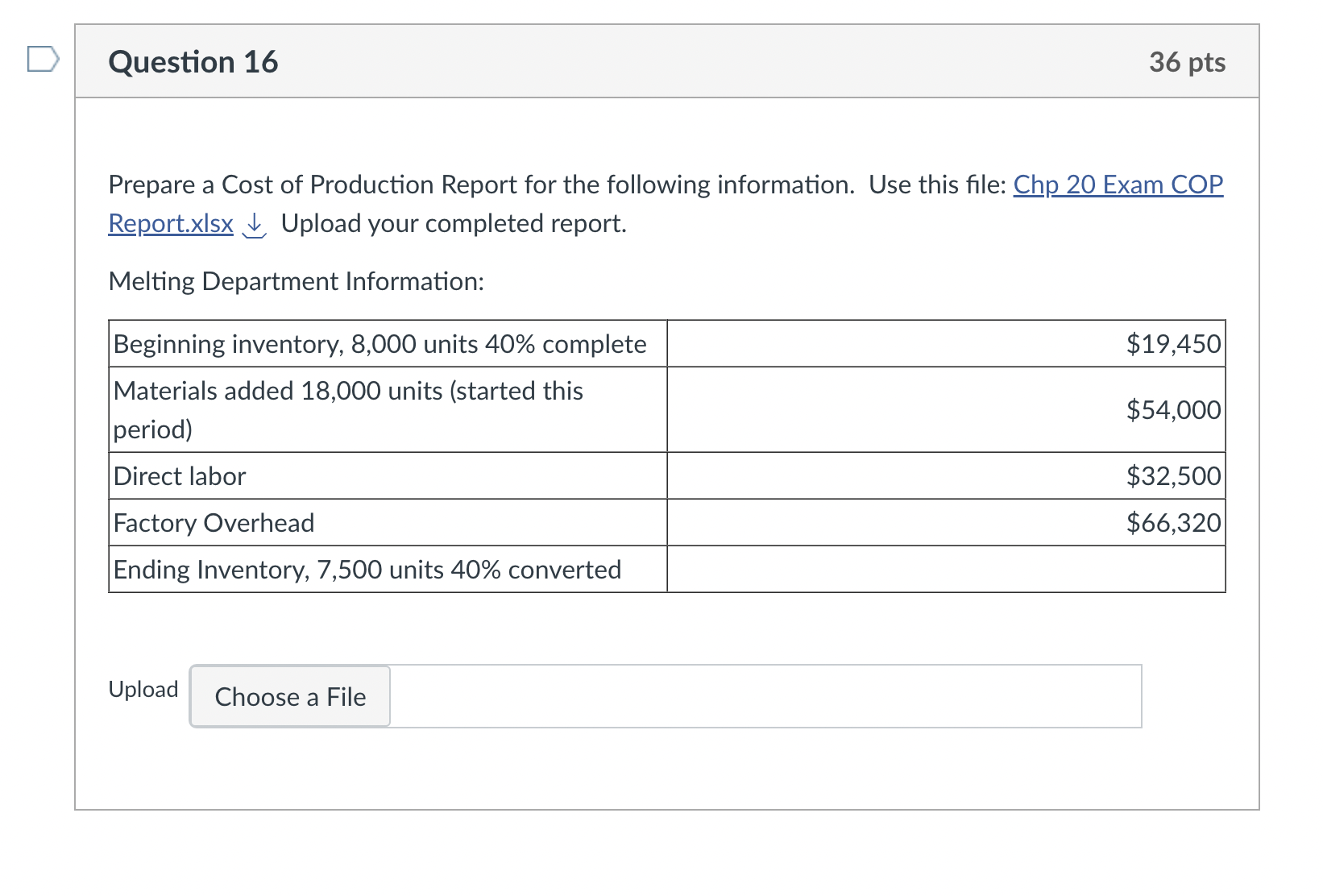 Solved Prepare a Cost of Production Report for the following | Chegg.com