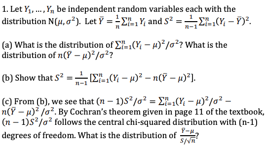 Solved 1. Let Y1, ..., Yn be independent random variables | Chegg.com
