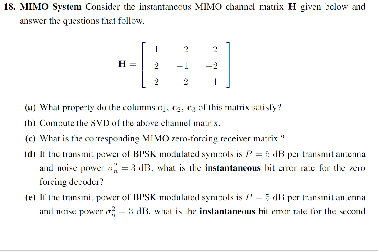 Solved 8 Mimo System Consider The Instantaneous Mimo 0780