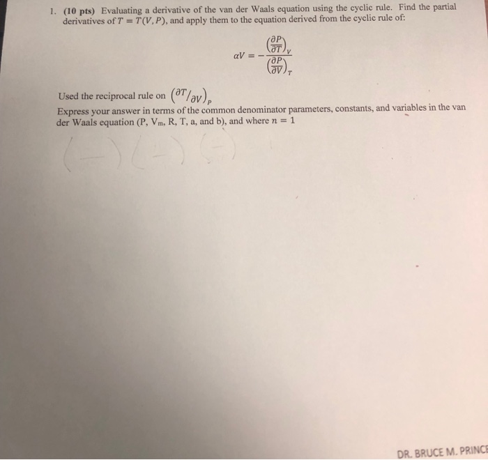 Solved 1. (10 pts) Evaluating a derivative of the van der | Chegg.com