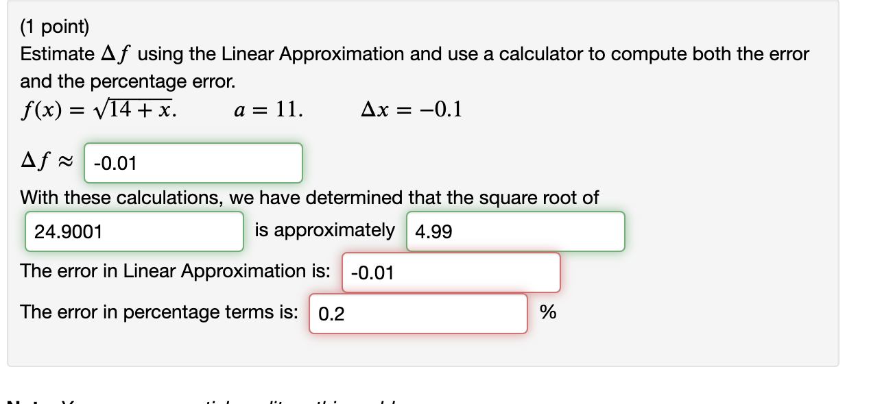 Solved (1 point) Estimate Af using the Linear Approximation | Chegg.com