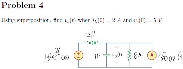 Solved Problem 4 Using superposition, find vo(t) when i(0) = | Chegg.com