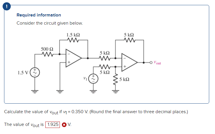 Solved Calculate the value of vout if v1 = 0.350 V. (Round | Chegg.com