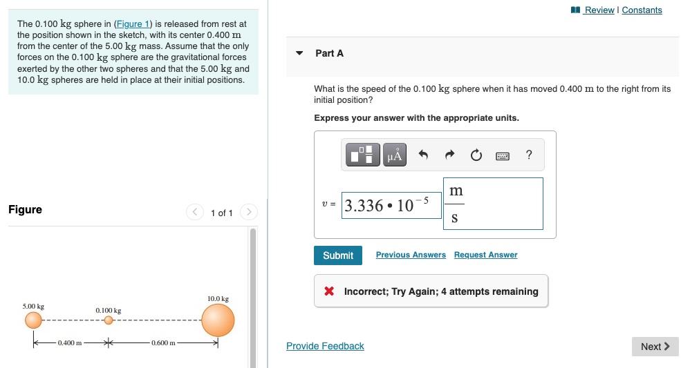 Solved A Review Constants The 0.100 kg sphere in (Figure 1) | Chegg.com