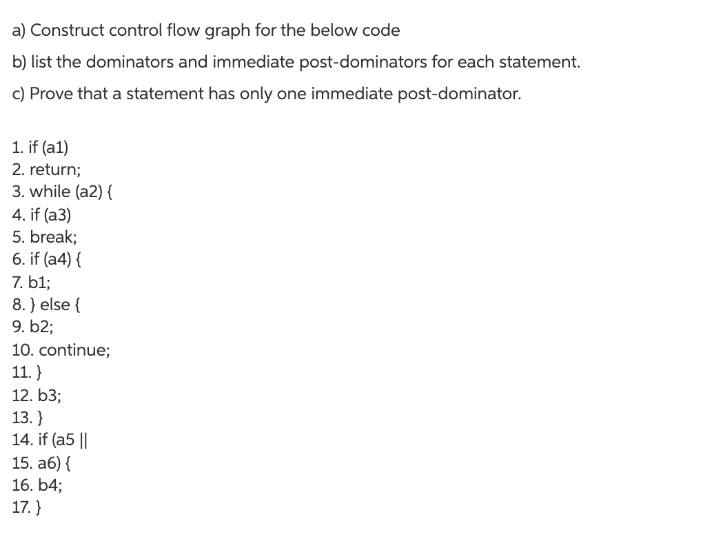 Solved a) Construct control flow graph for the below code b) | Chegg.com