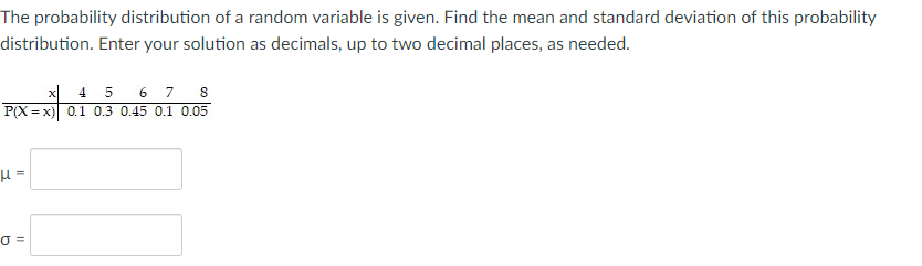 Solved The probability distribution of a random variable is | Chegg.com