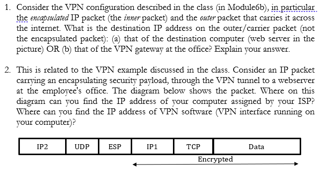 1. Consider the VPN configuration described in the | Chegg.com