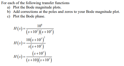 Solved For each of the following transfer functions a) Plot | Chegg.com