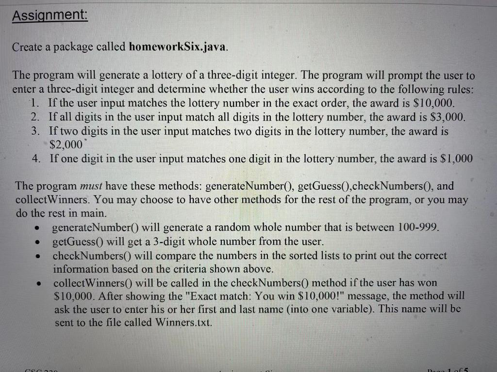 Solved Assignment: Create a package called homeworkSix.java. | Chegg.com