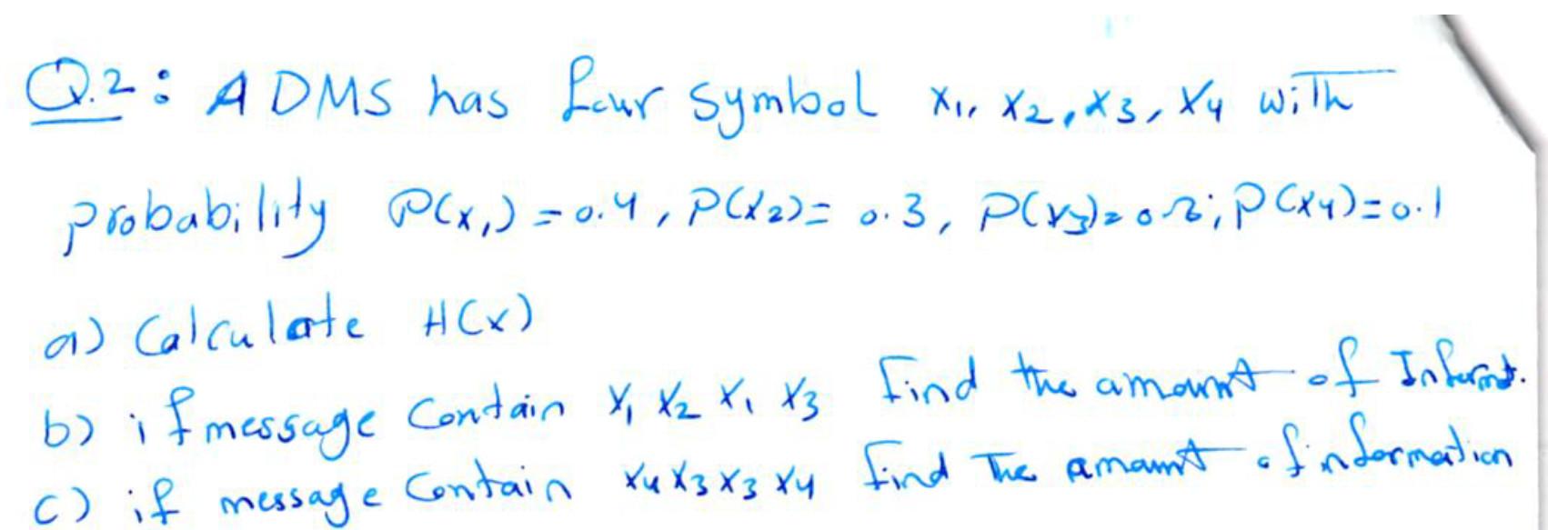 Solved Q.2: ADMS has four symbol X, X2, X3, X4 with | Chegg.com
