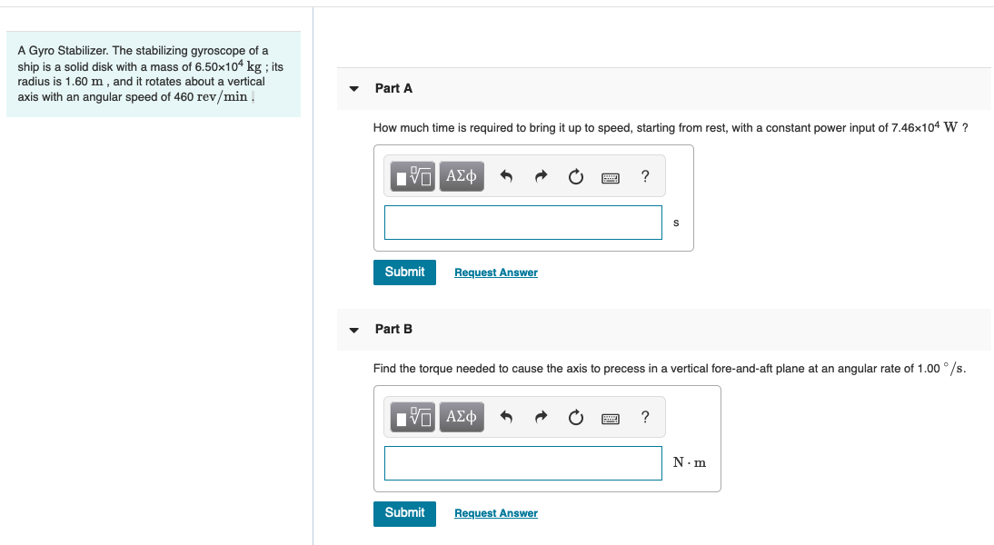 Solved A Gyro Stabilizer. The stabilizing gyroscope of a | Chegg.com
