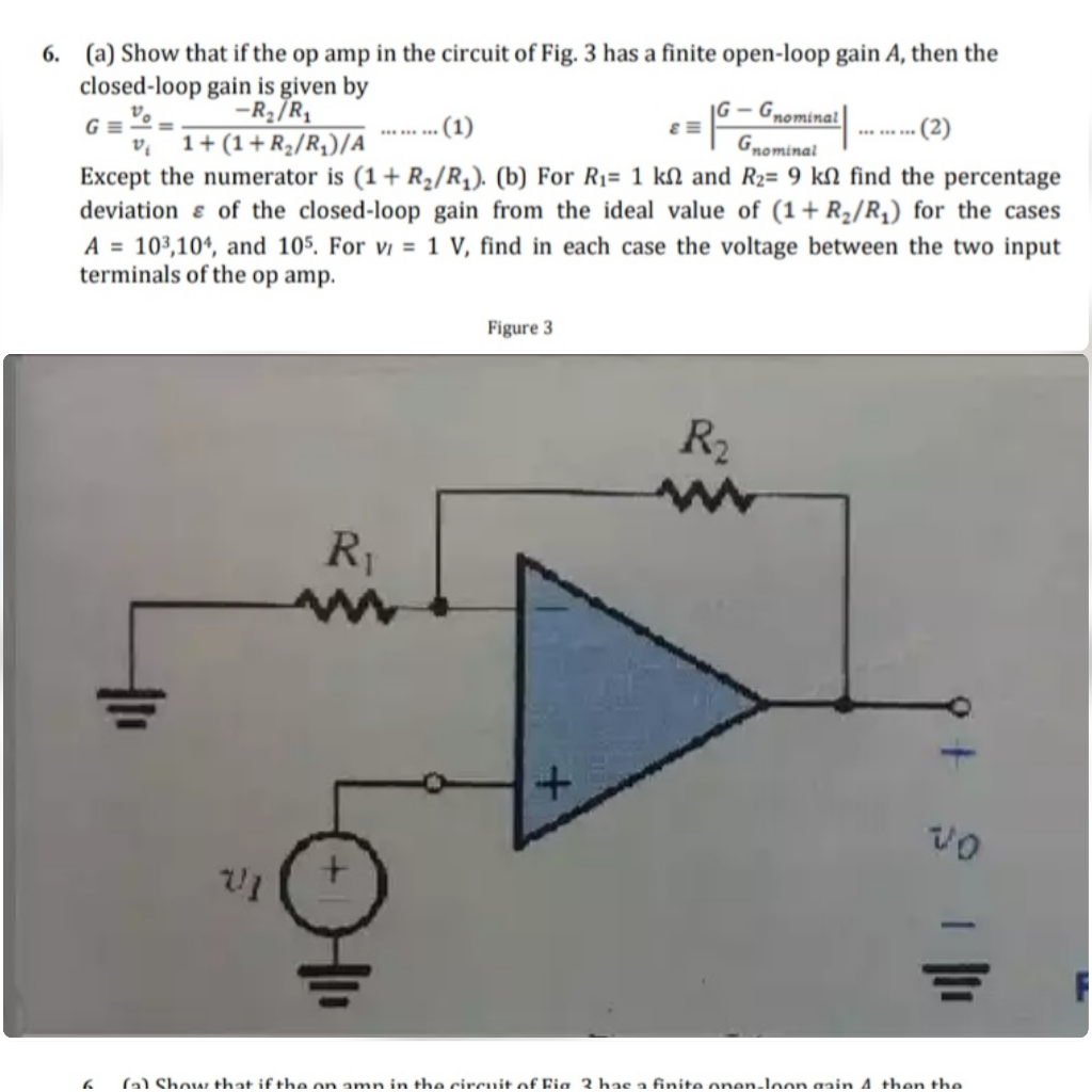 Solved IG - Gnominal nominat 6. (a) Show that if the op amp | Chegg.com