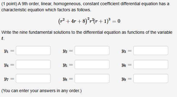 Solved 1 Point A 9th Order Linear Homogeneous Constant