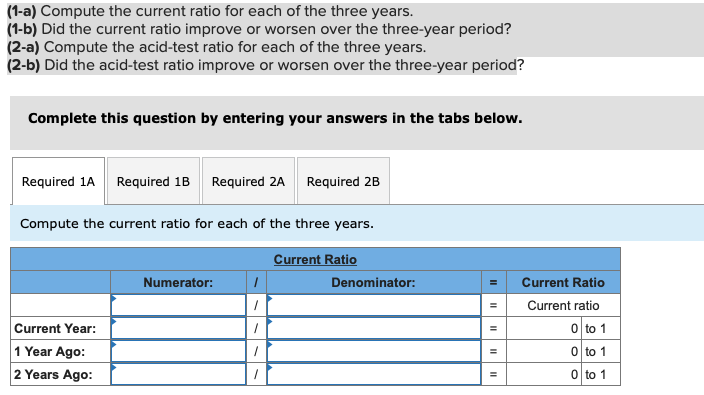 Solved (1-a) Compute the current ratio for each of the three | Chegg.com