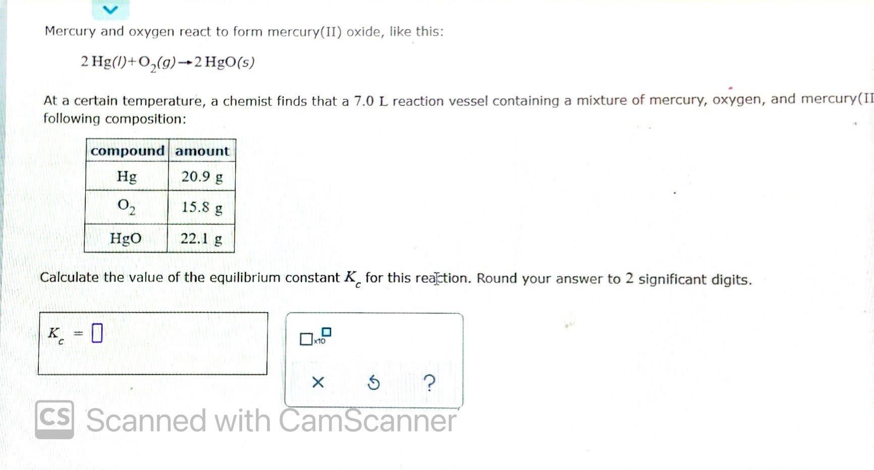 Solved Mercury and oxygen react to form mercury(II) oxide, | Chegg.com