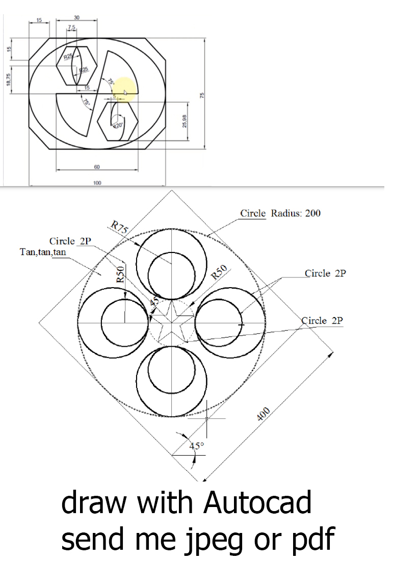 Solved 75 60 100 Circle Radius: 200 R75 Circle 2P | Chegg.com