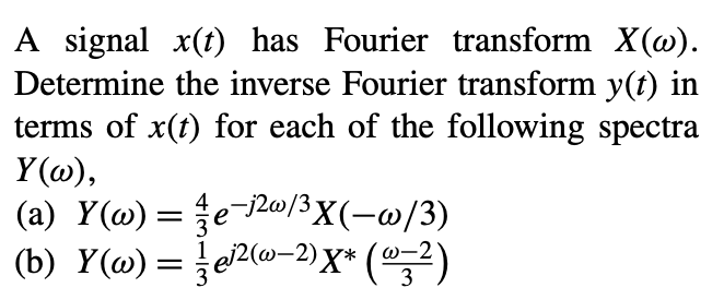 Solved A signal x(t) has Fourier transform X(w). Determine | Chegg.com