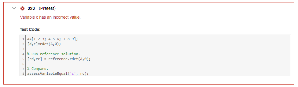 Solved MATLAB Assignment 4.1: Modify the code for rdet to | Chegg.com