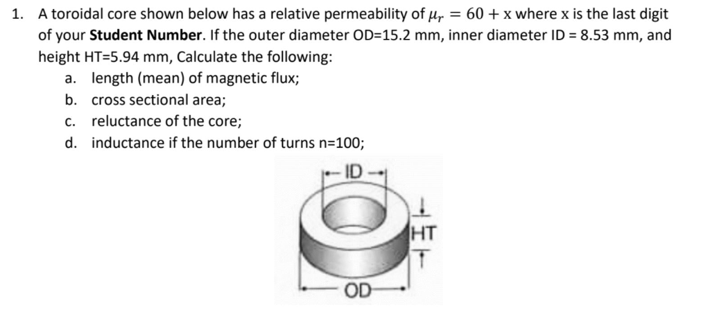 Solved A toroidal core shown below has a relative | Chegg.com