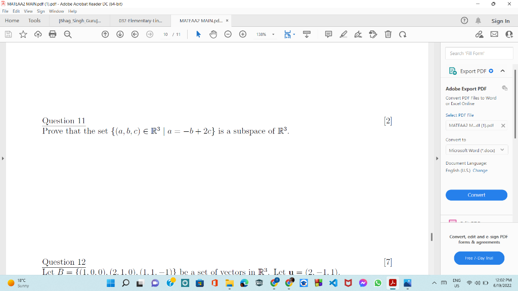 Solved MATEAAZ MAIN.pdt (1).pdt - Adobe Acrobat Reader DC | Chegg.com