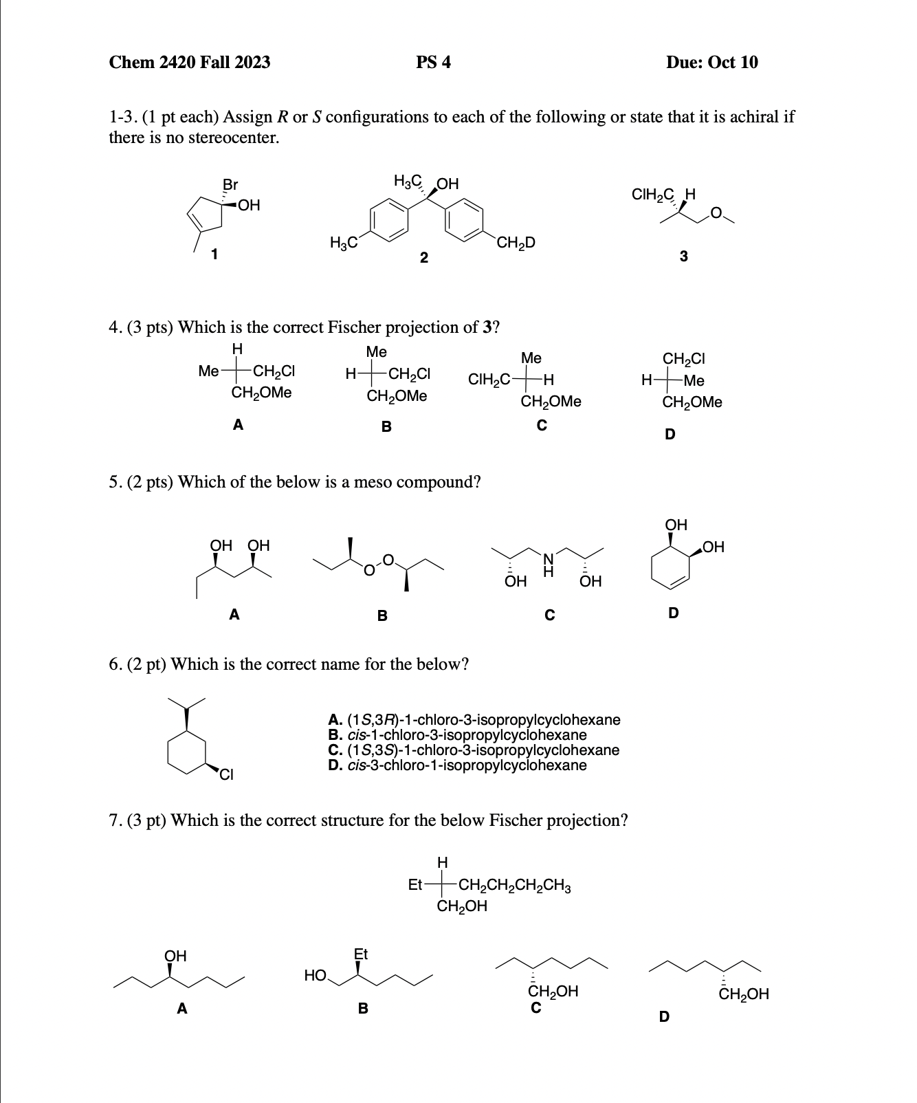 Solved 1-3. (1 pt each) Assign R or S configurations to each | Chegg.com