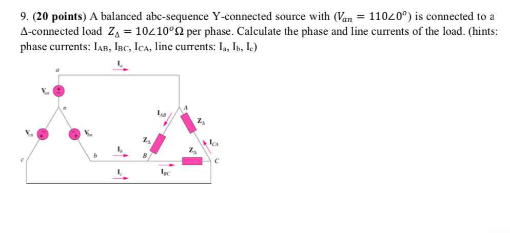 Solved 9. (20 points) A balanced abc-sequence Y-connected | Chegg.com
