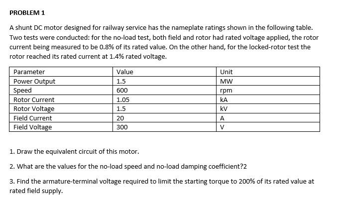 Solved PROBLEM 2 DC motors of the rating presented in | Chegg.com