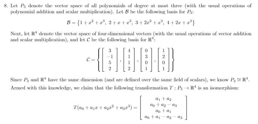 Solved 8. Let P3 denote the vector space of all polynomials | Chegg.com