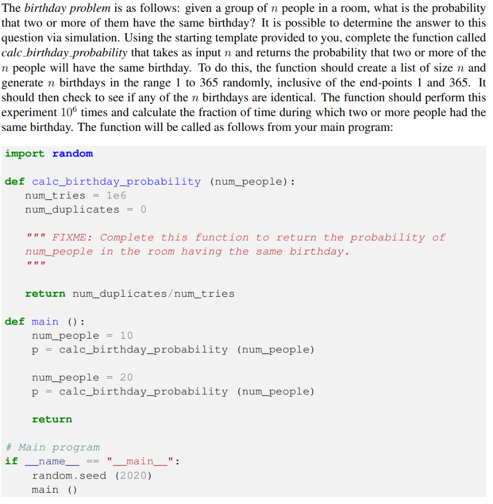 Solved The birthday problem is as follows: given a group of | Chegg.com