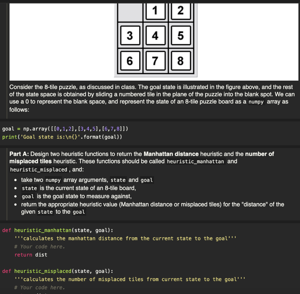 Solved 1 2 3 4 5 6 7 7 8 Consider the 8-tile puzzle, as | Chegg.com