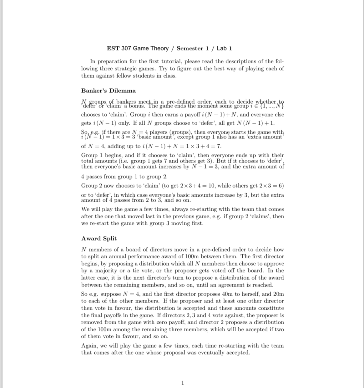Solved EST 307 ﻿Game Theory / ﻿Semester 1 / ﻿Lab 1In | Chegg.com