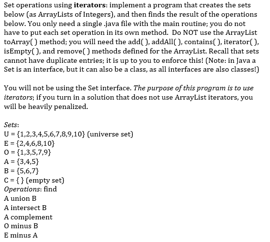 Solved Set operations using iterators: implement a program | Chegg.com