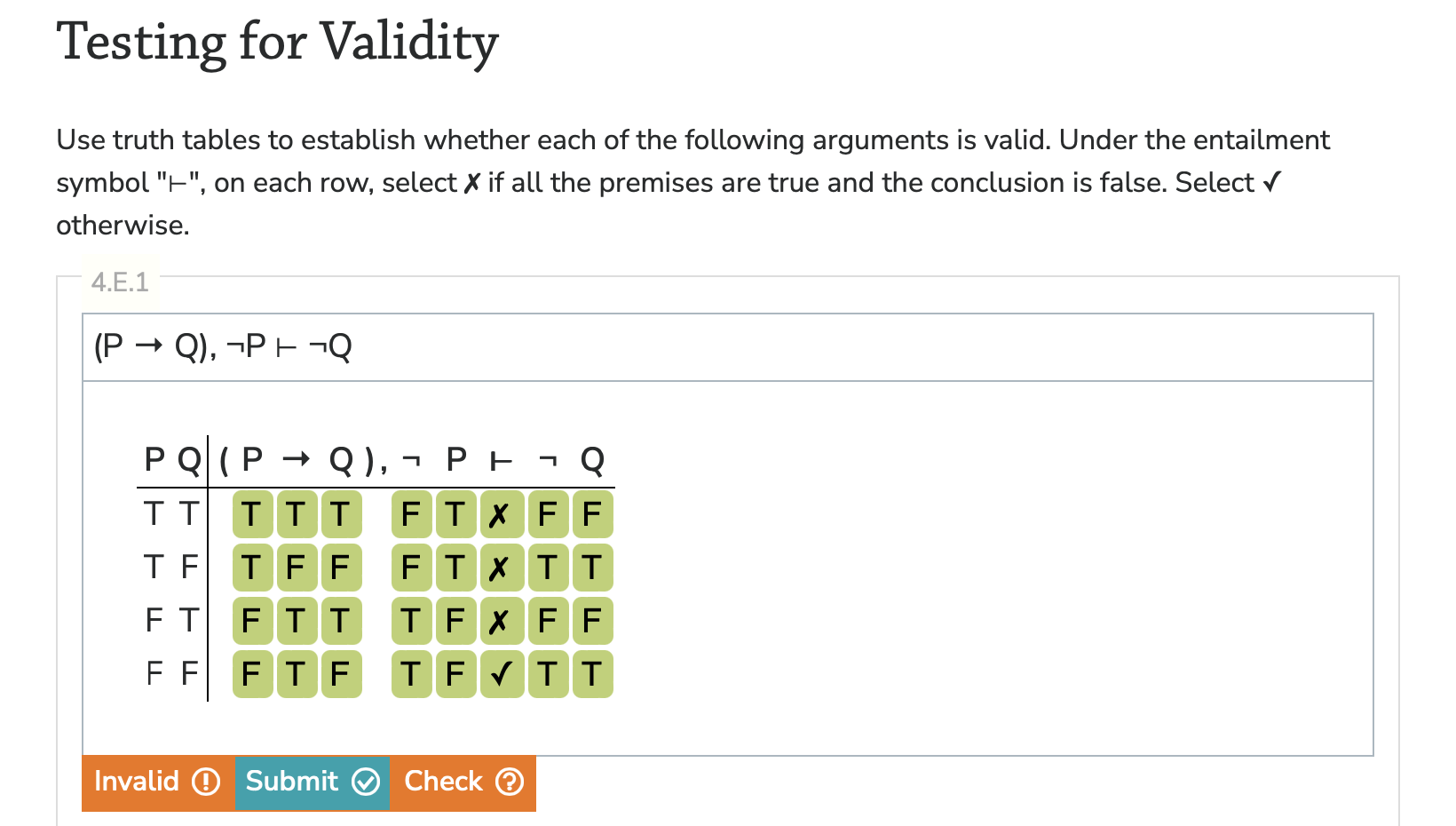 Solved Testing for Validity Use truth tables to establish | Chegg.com