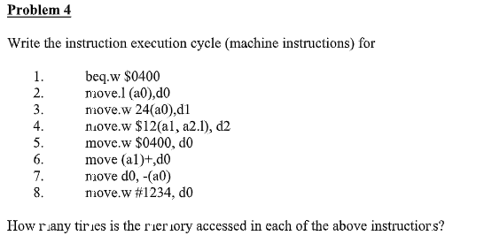 Problem 4 Write the instruction execution cycle | Chegg.com