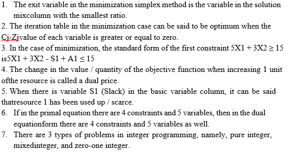 Solved 1. The exit variable in the minimization simplex | Chegg.com